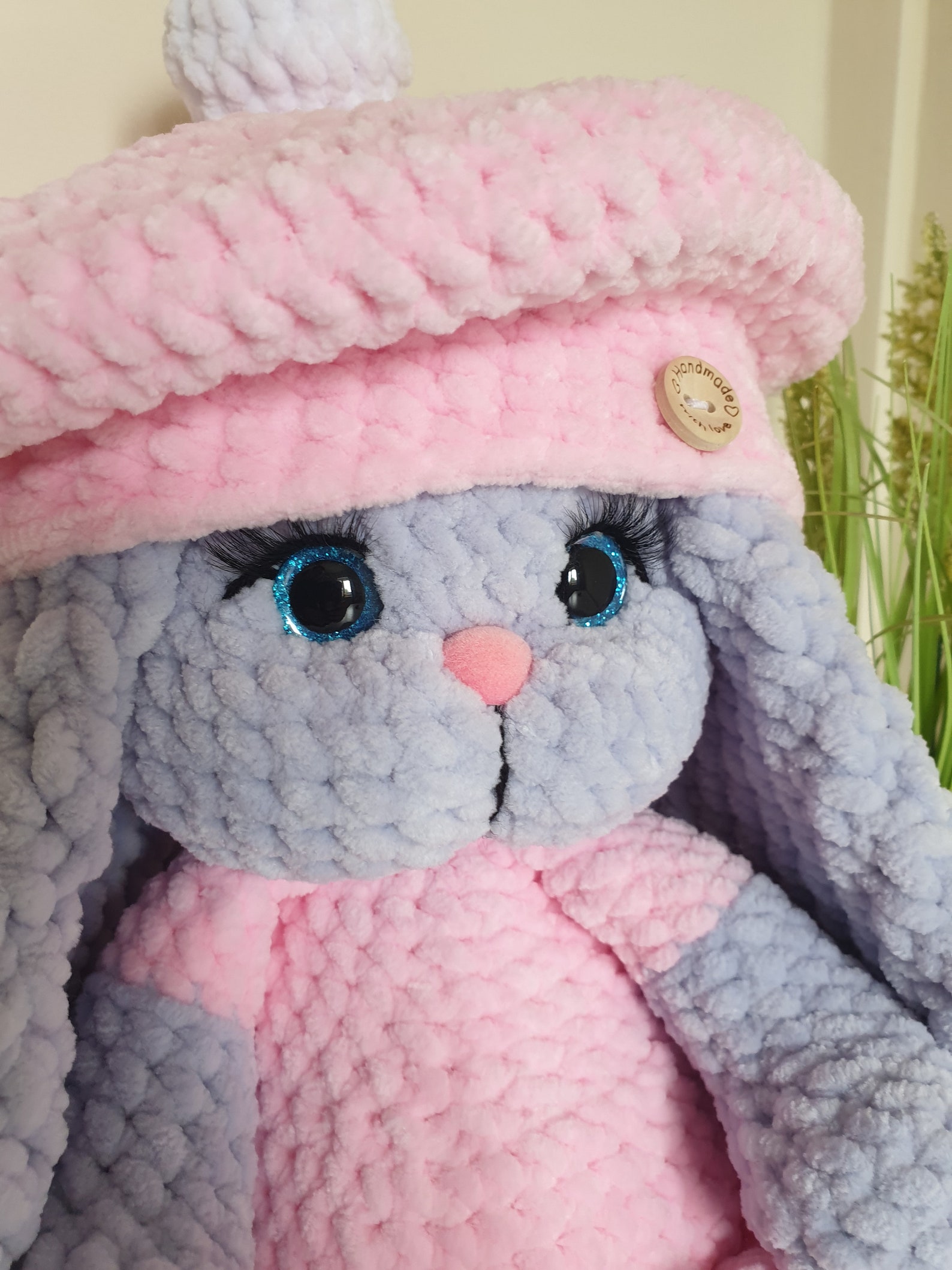 Handmade Plush Bunny – Pink and Grey Crochet Rabbit – Luxury Baby Girl ...