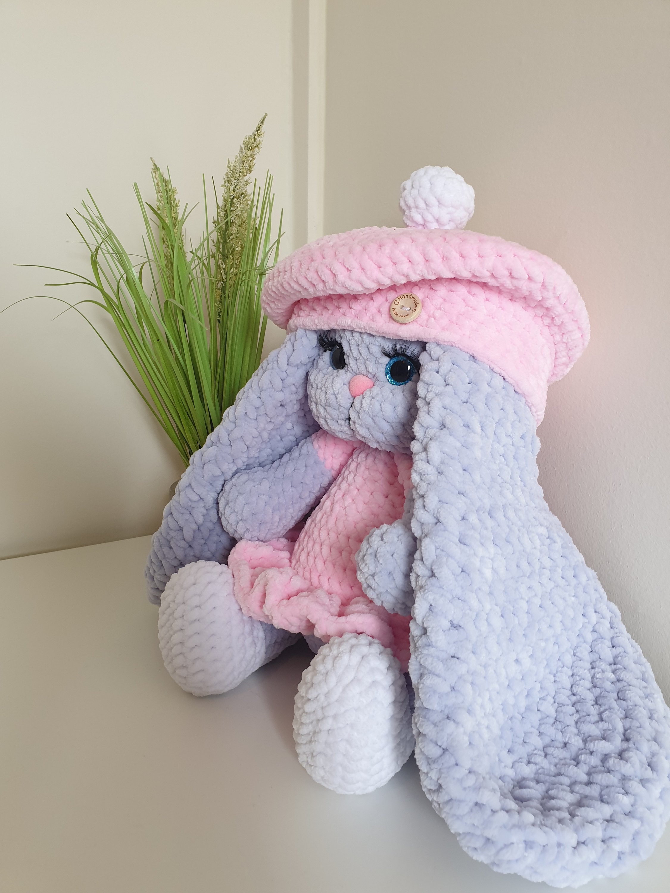 Handmade Plush Bunny – Pink and Grey Crochet Rabbit – Luxury Baby Girl ...