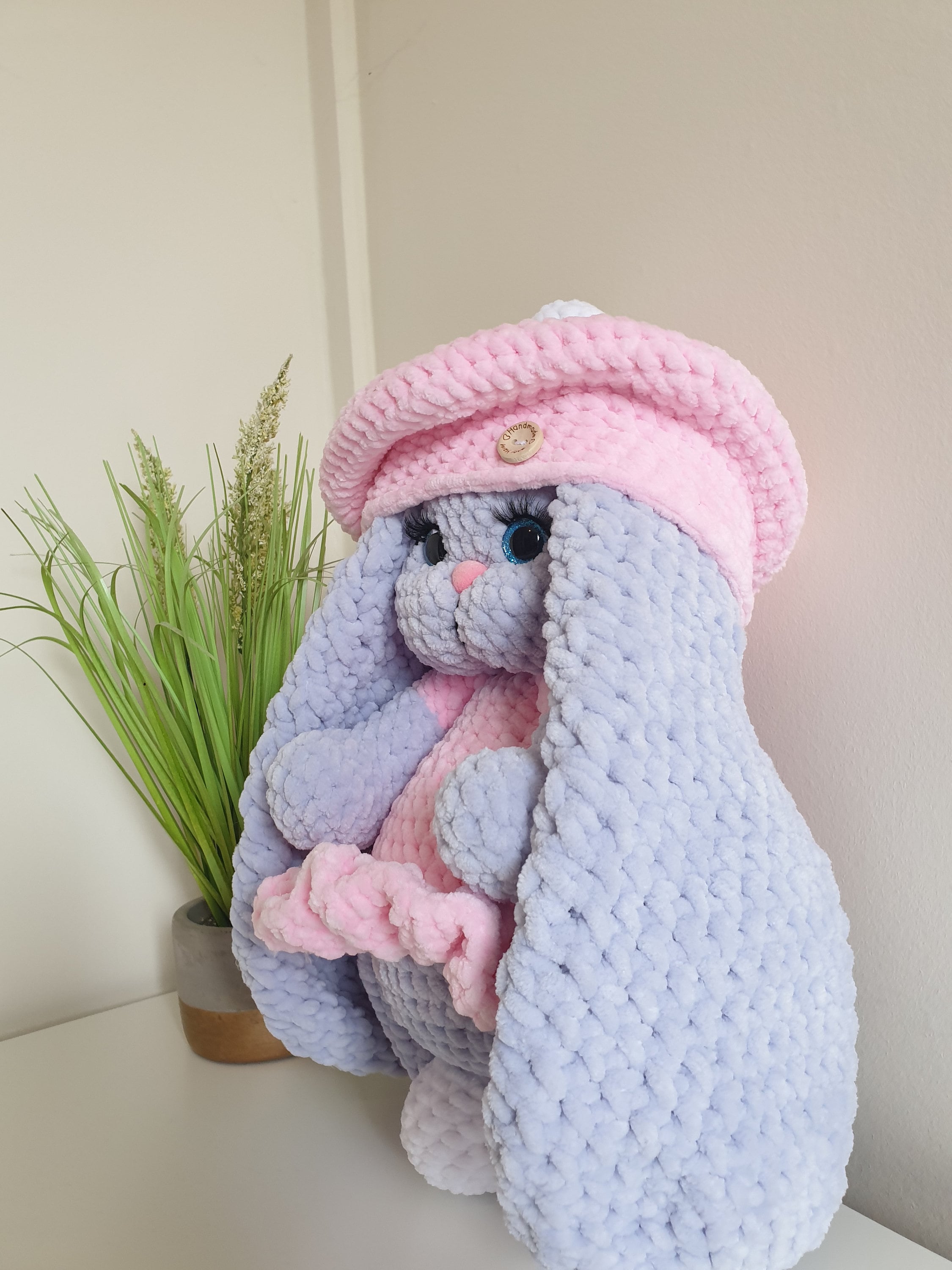 Handmade Plush Bunny – Pink and Grey Crochet Rabbit – Luxury Baby Girl ...