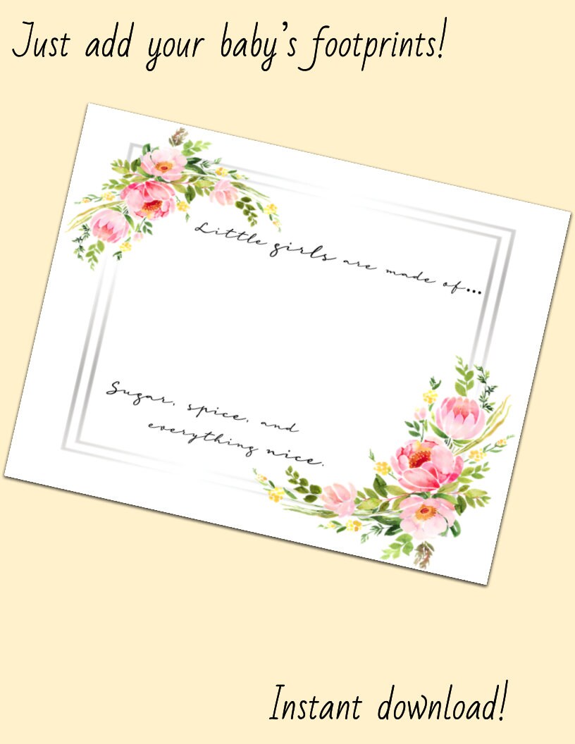 Little Girls Are Made of Footprint Printable, Newborn Footprint Art ...