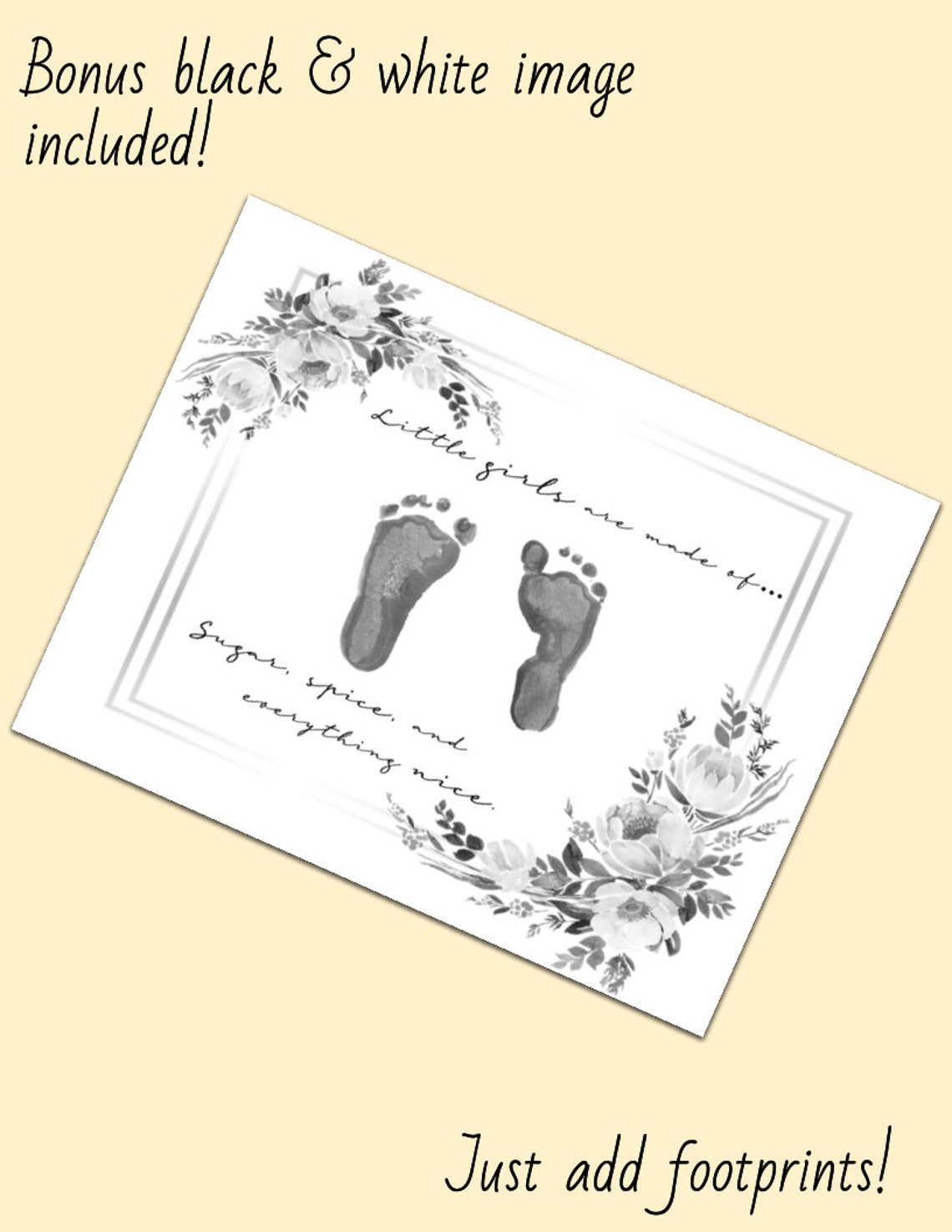 Little Girls Are Made of Footprint Printable, Newborn Footprint Art ...