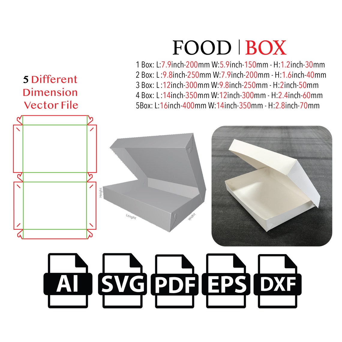 Food Box With Ear Hook ,template Svg,box SVG, Packaging Box SVG, Box ...