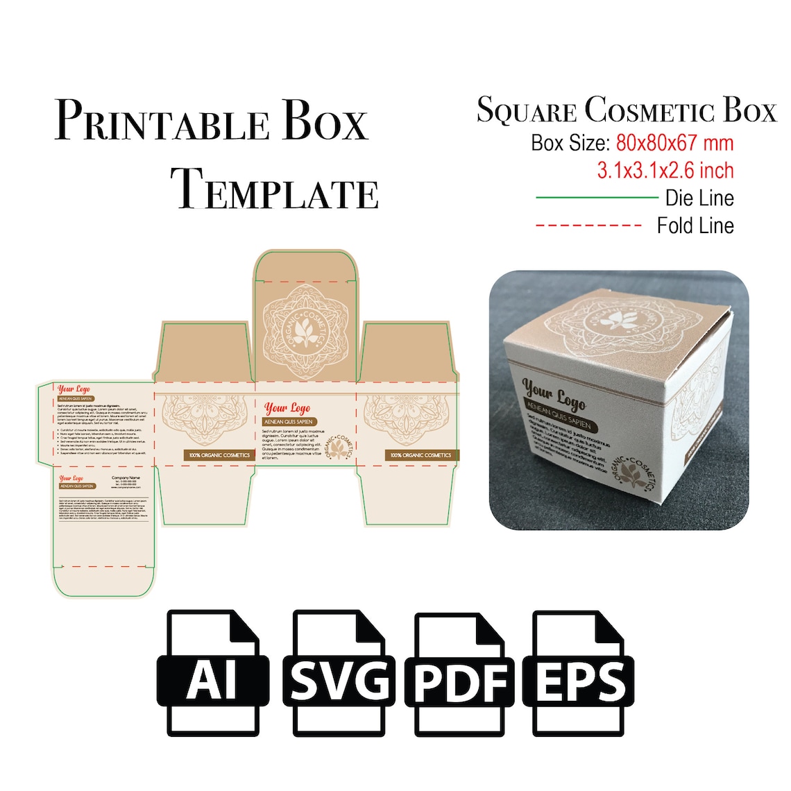 Square Cosmetic Box,editable & Printable Box Template,svg Vector,cut ...