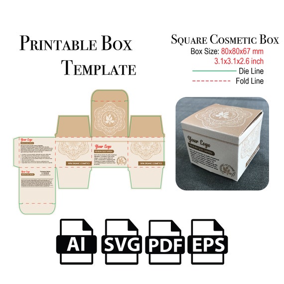 Square Cosmetic Boxeditable & Printable Box Templatesvg - Etsy