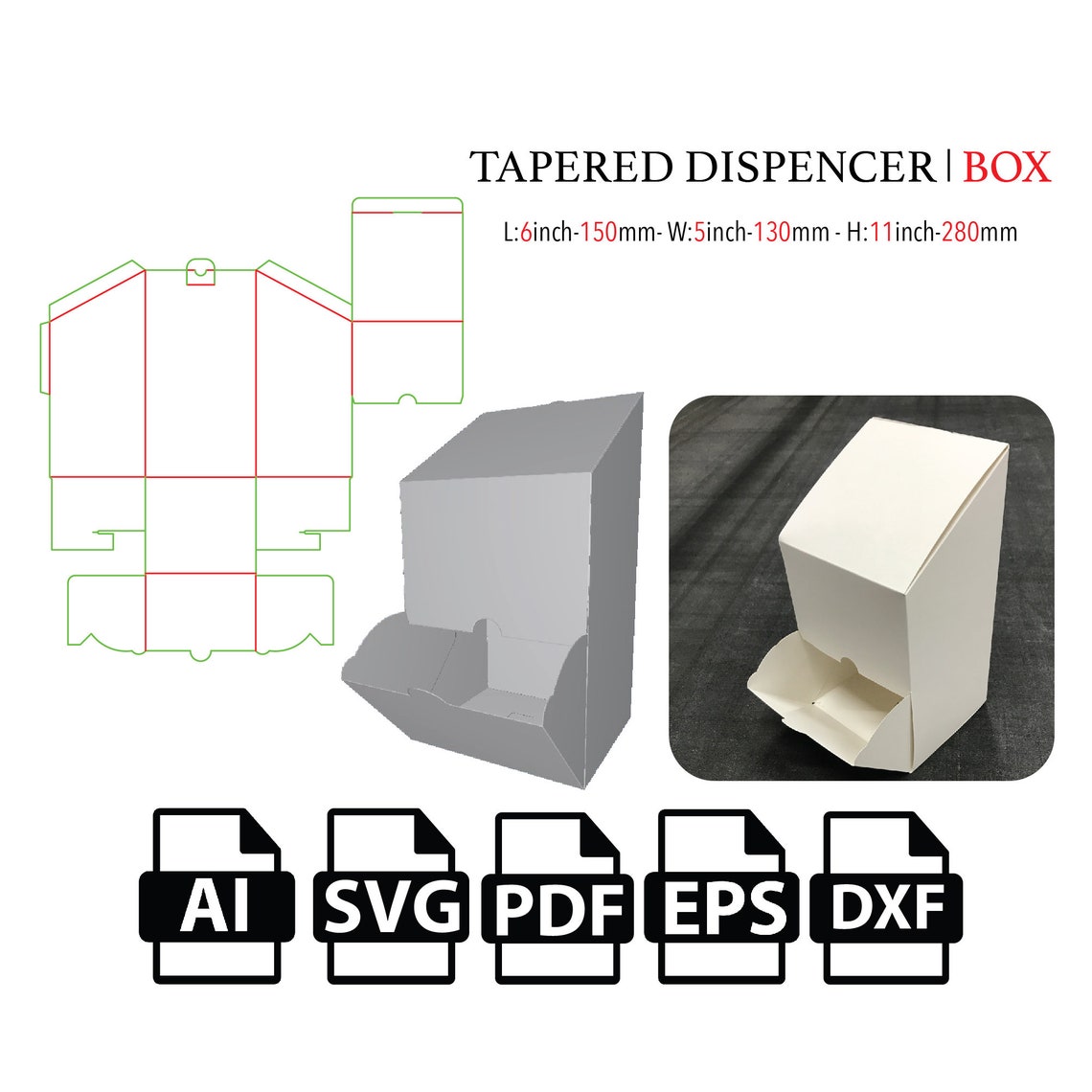Dispenser With Tapered Top Boxrectangle Boxtemplate SVG Cut - Etsy