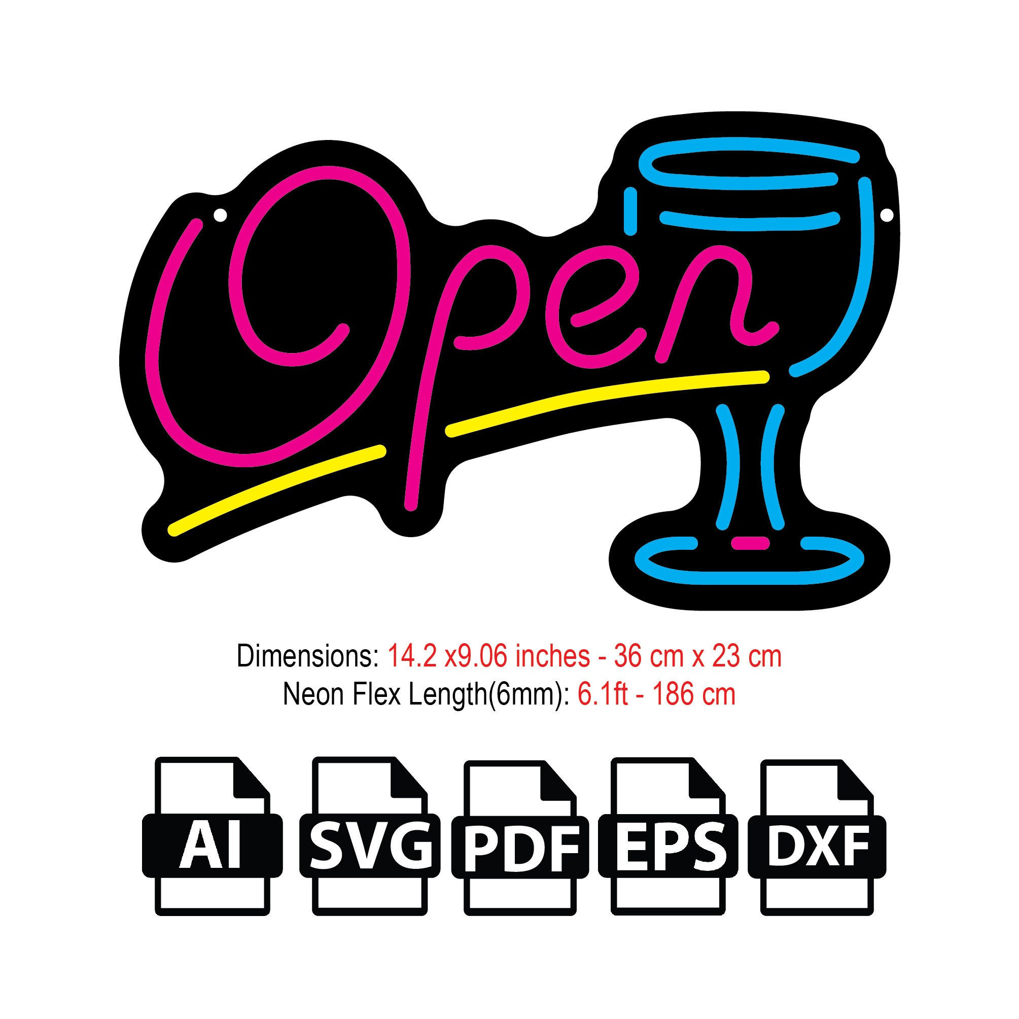DIY Open Neon Flex Sign SVG File, Template,vector,artwork,svg,dxf,pdf ...