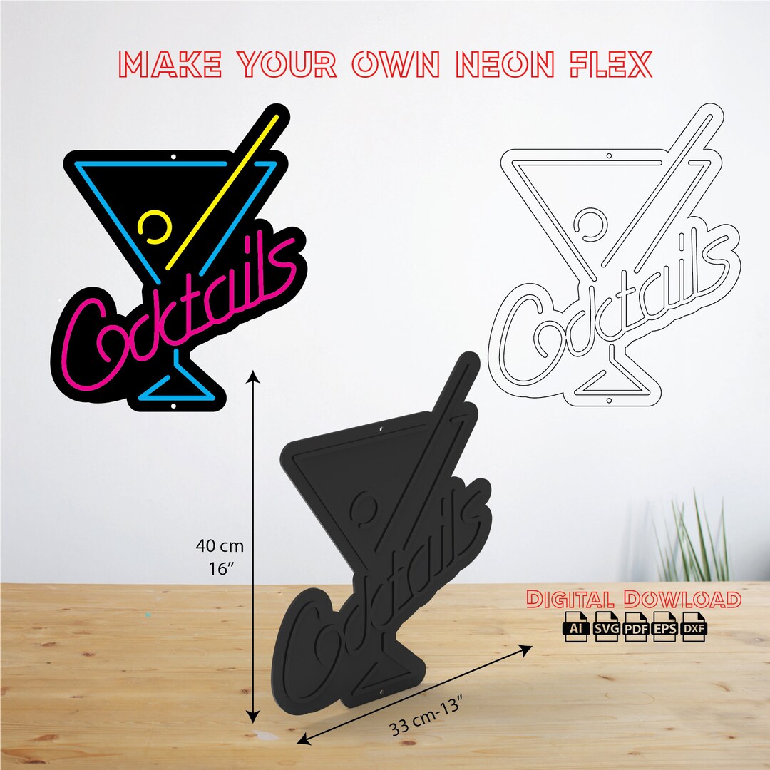 DIY Coctails Neon Flex Sign SVG File - Etsy