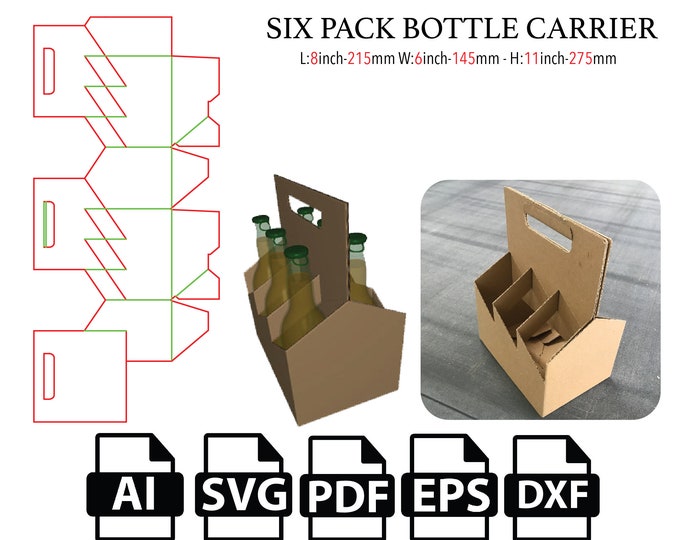 Six Pack Beer Bottle Box Carrier,cut File Box SVG, Packaging Box SVG ...