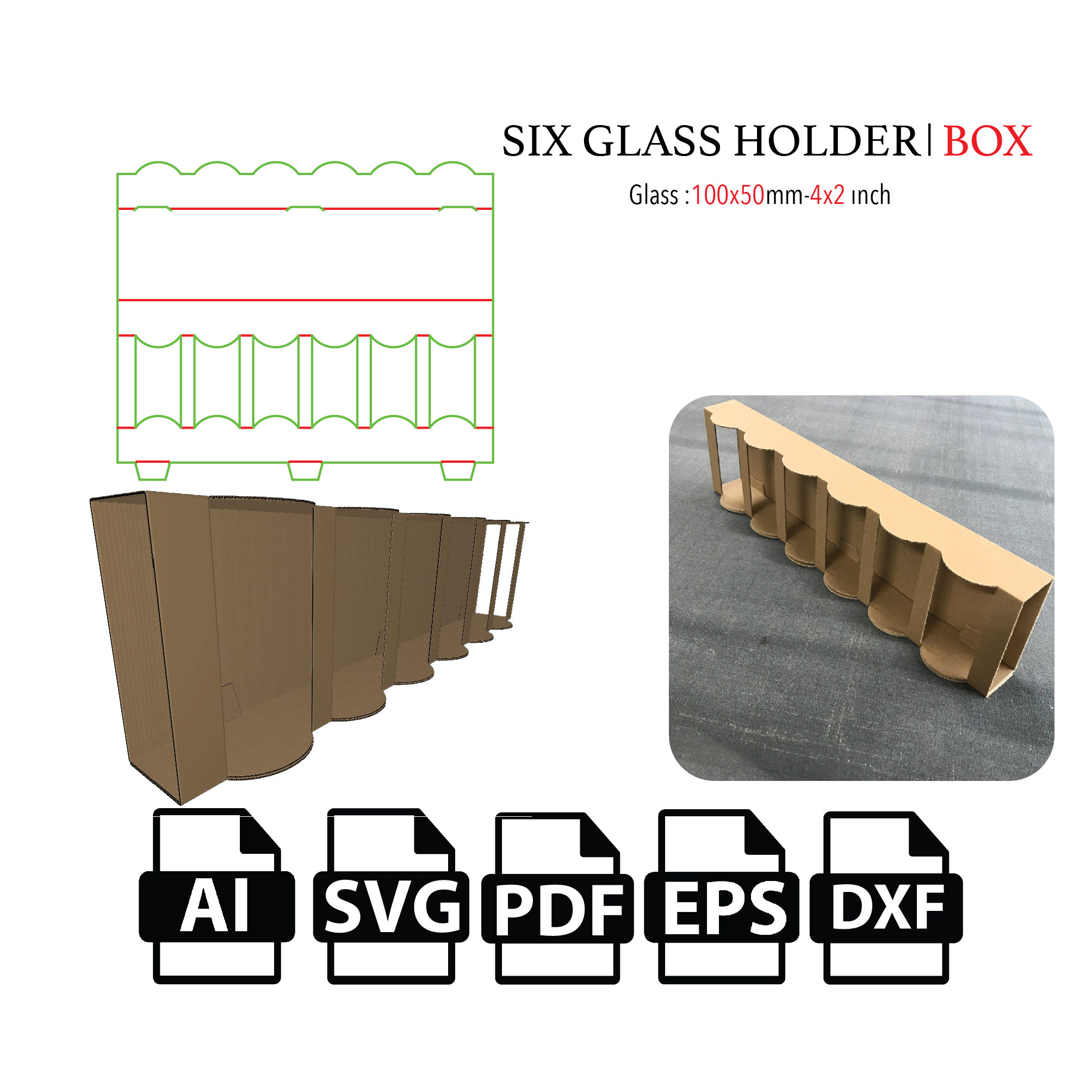 Six Glass Holder Box,cut File Box SVG, Packaging Box SVG, Box Vector ...