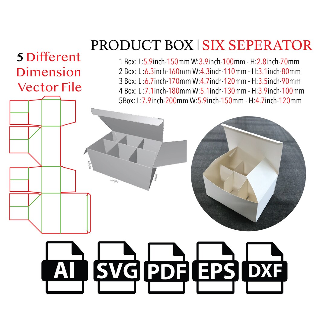 Product Box With Six Seperator ,template SVG, Cut File Box SVG ...