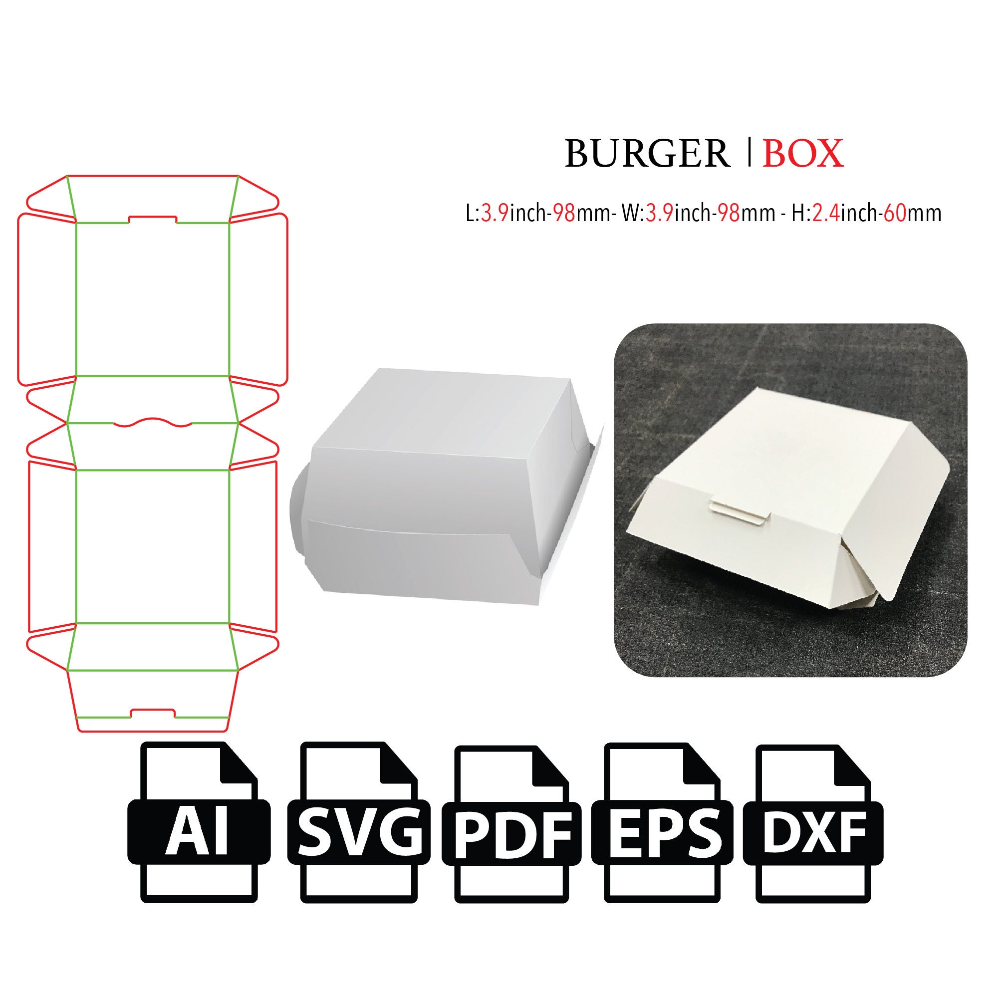 Burger Boxtakeaway Boxfood Box Svgtemplate SVG Cut File - Etsy