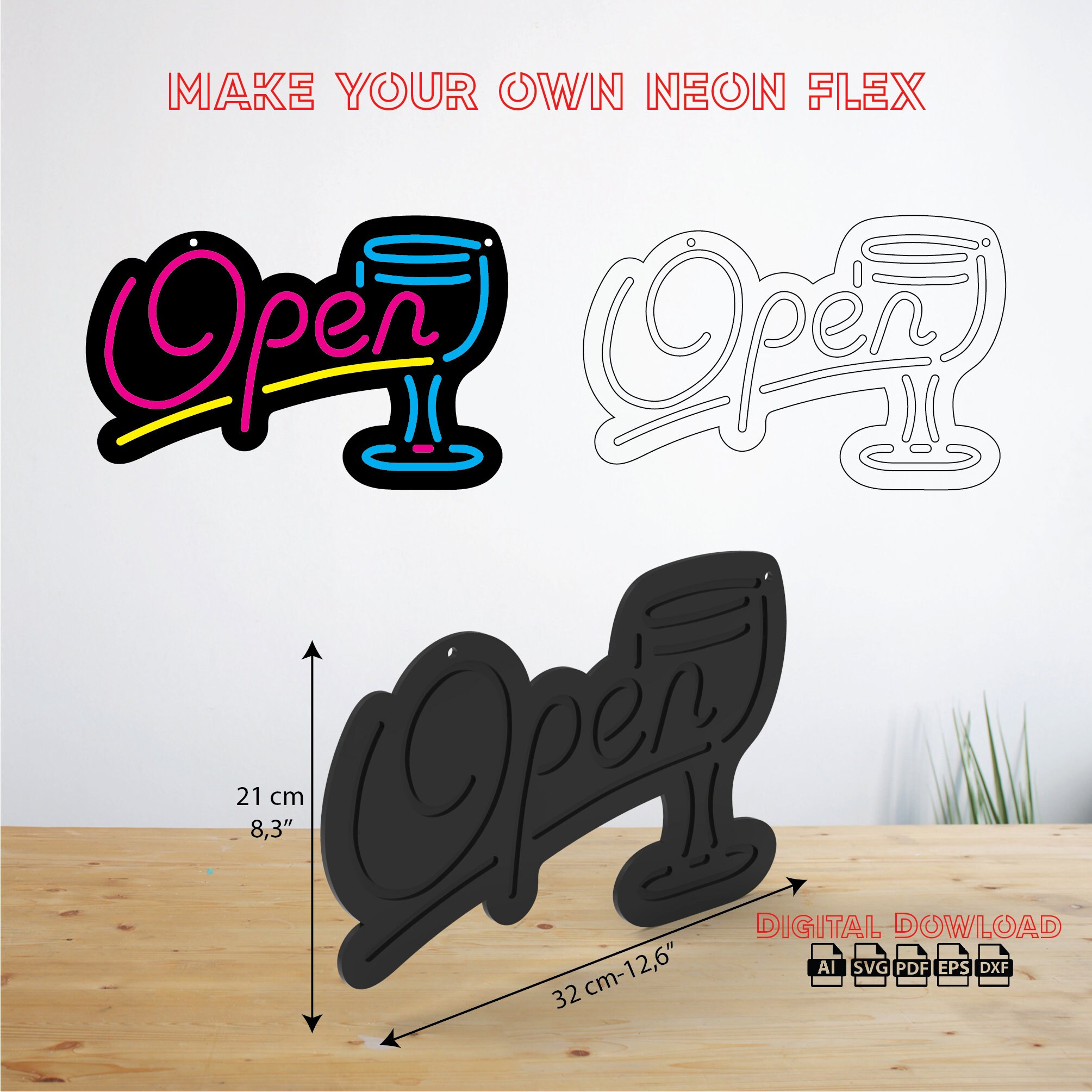 DIY Open Neon Flex Sign SVG File - Etsy Australia