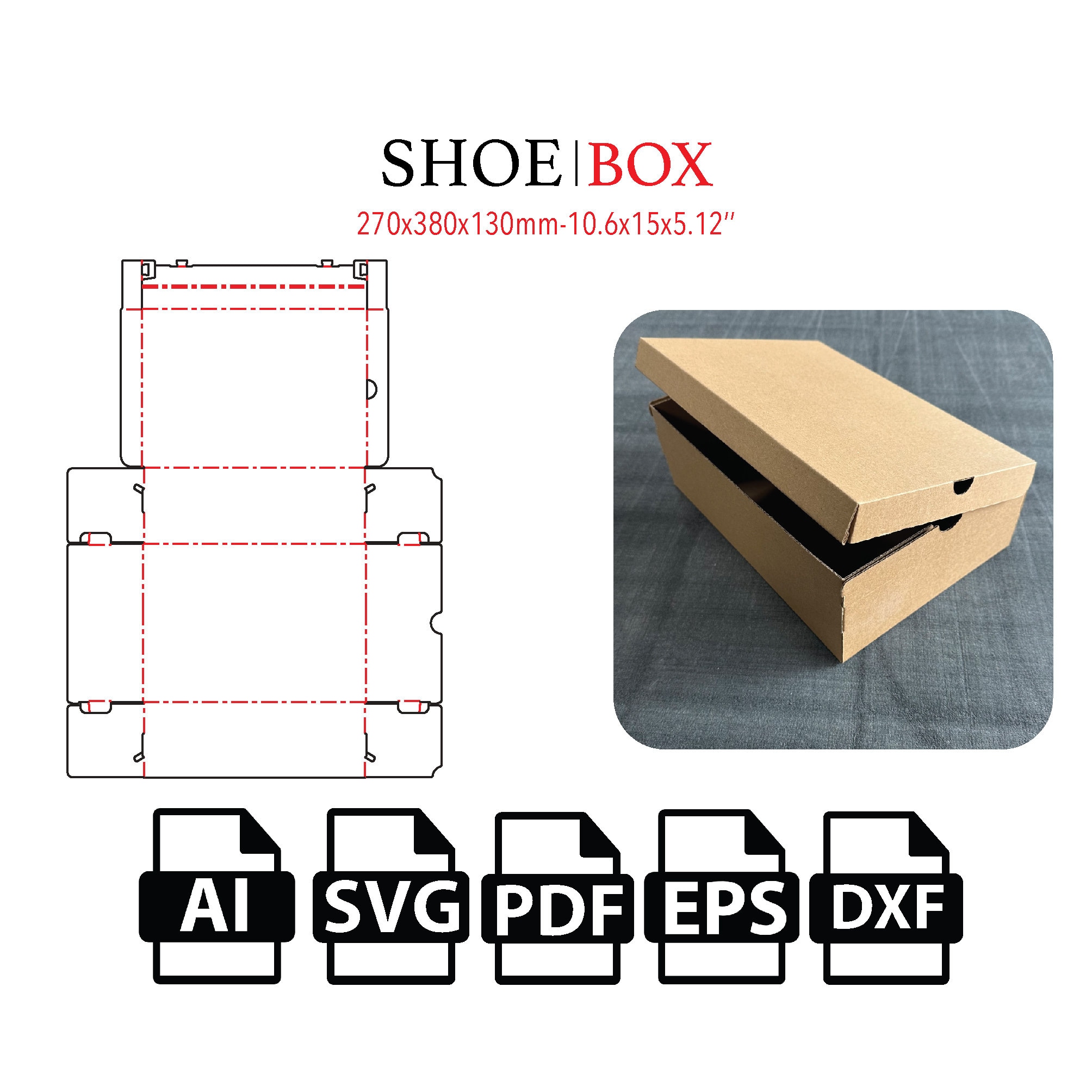 Shoe Box ,sneaker Box, Cut File Box Svg,box Vector Svg,pdf,for Cutting ...