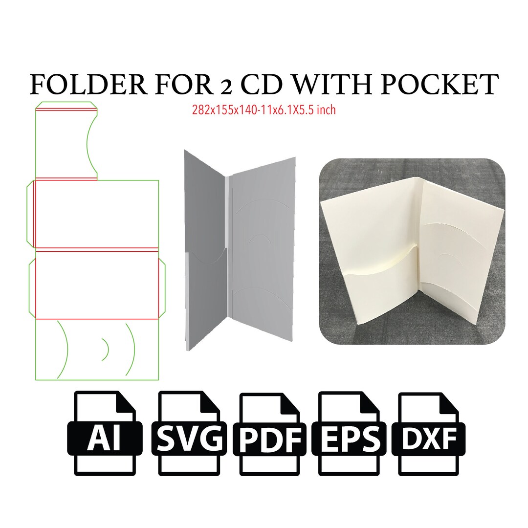 Folder for 2 CD With Pocket,template SVG, Cut File Box SVG, , Box ...