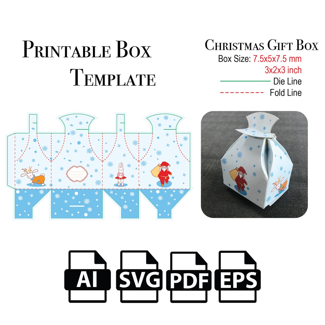 Christmas Gift Box,editable & Printable Box Template,svg Vector,cut ...