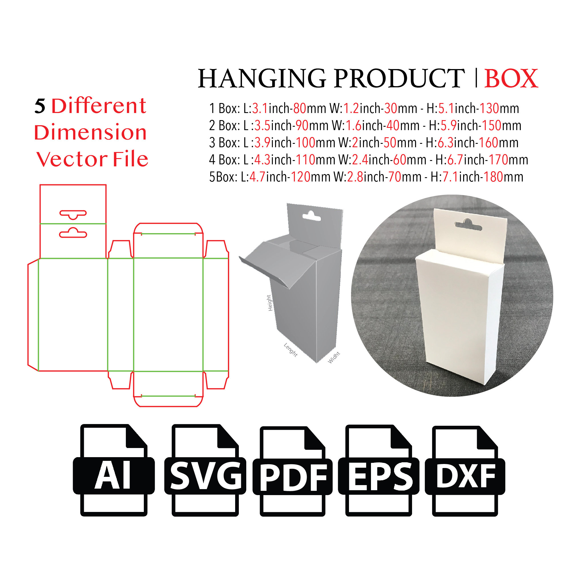 Hanging Product Box With Tongue Lock,template SVG, Cut File Box SVG ...