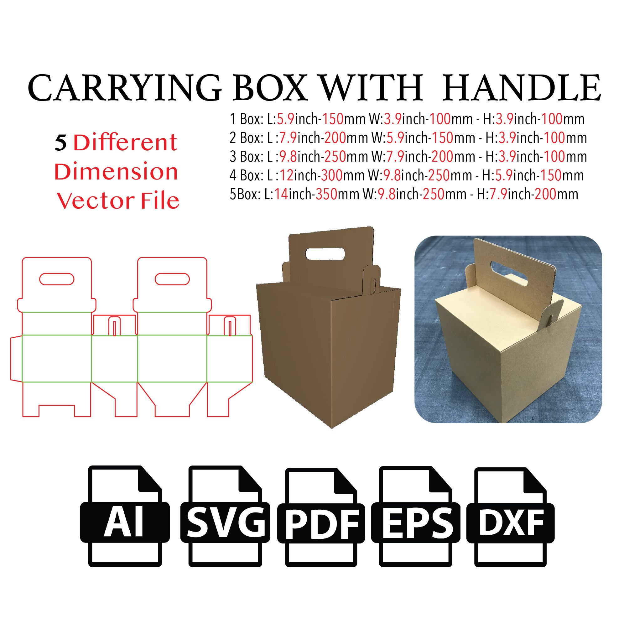 Carrying Box With Handle,template SVG, Cut File Box SVG, Packaging Box ...