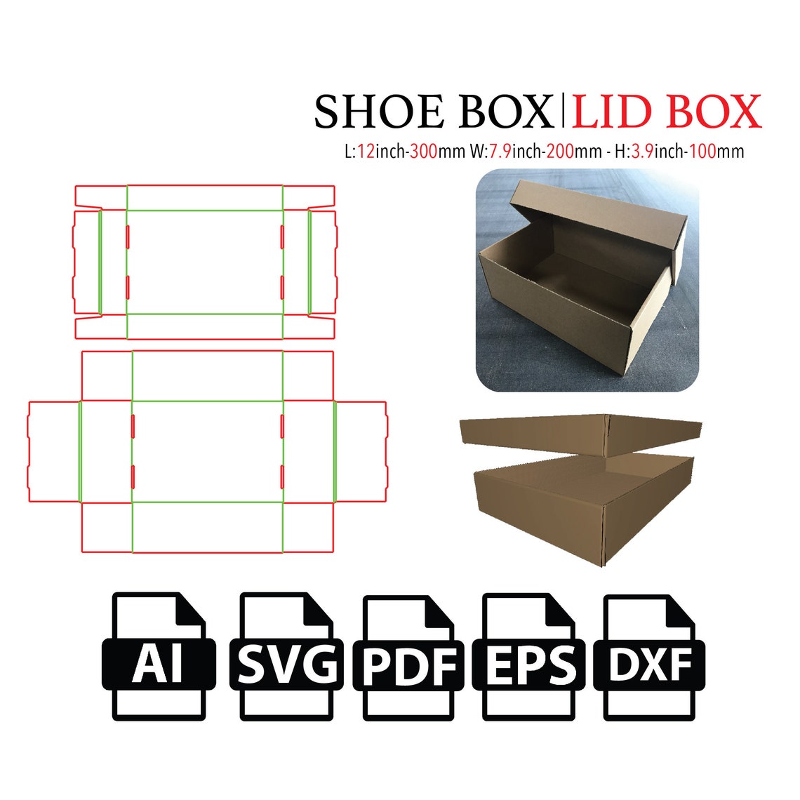 Shoe Box & Cover Box cut File Box SVG Packaging Box SVG Box - Etsy