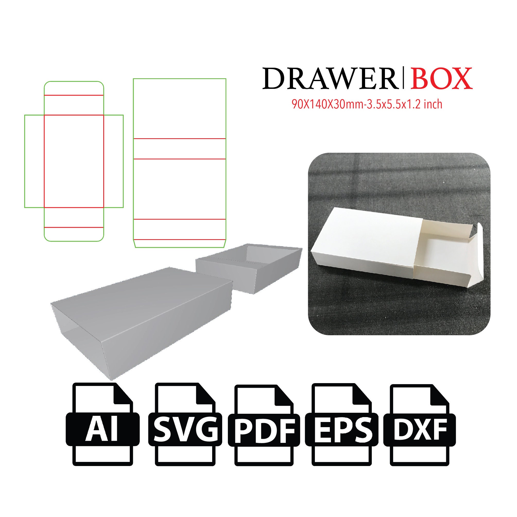 Drawer Box,slider Box Template,cut File Box SVG, Case SVG, Box Vector ...