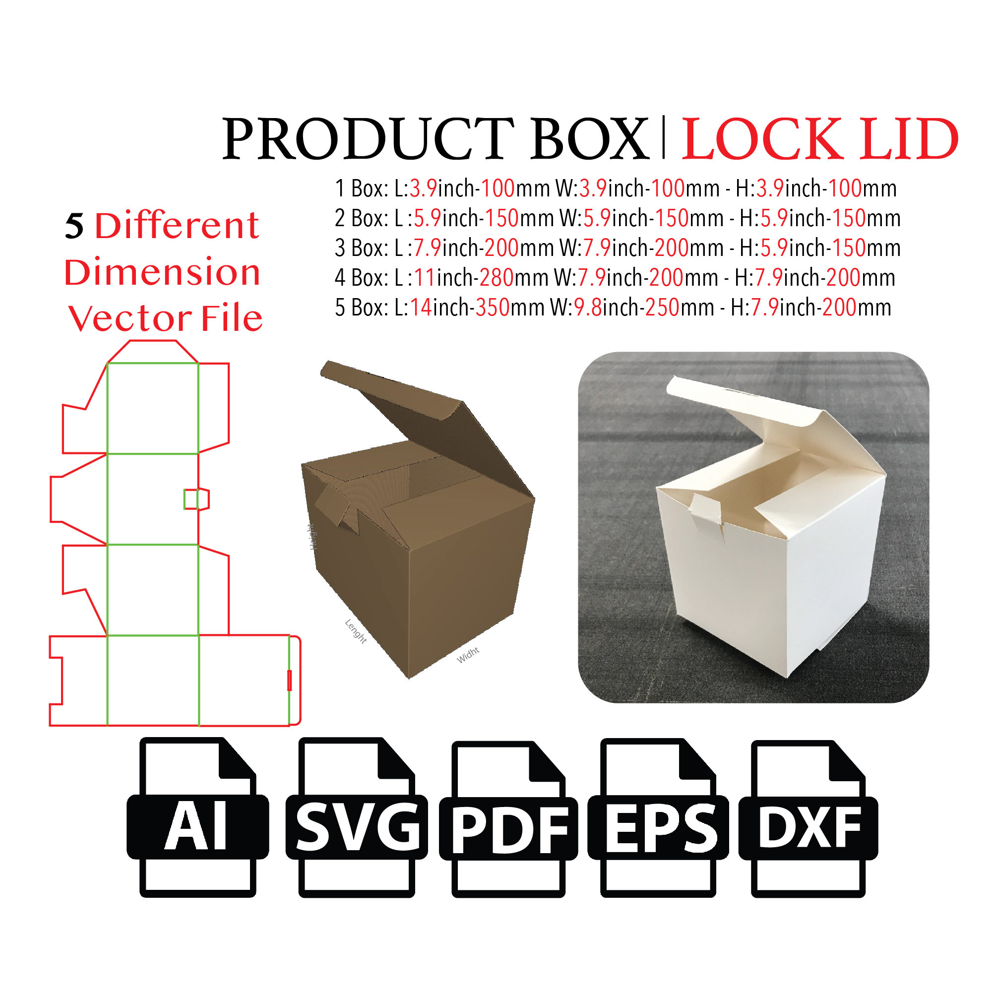 Product Box With Lock Lid,template SVG, Snap Lock Box SVG, Packaging ...