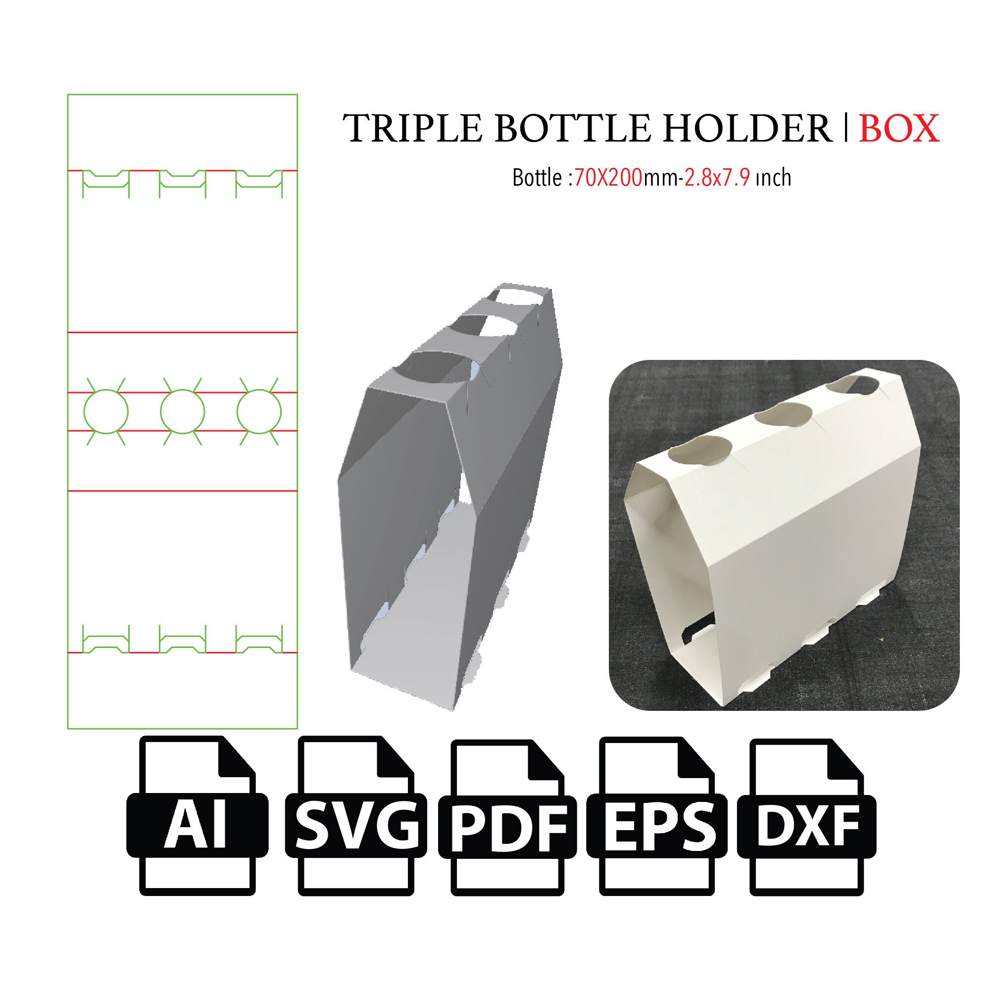 Triple Bottle Holder,cut File Box SVG, Packaging Box SVG, Box Vector ...