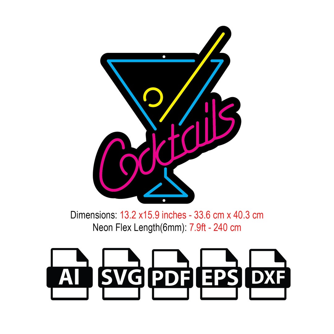 DIY Coctails Neon Flex Sign SVG File, Template,vector,design,dxf,pdf,ai ...