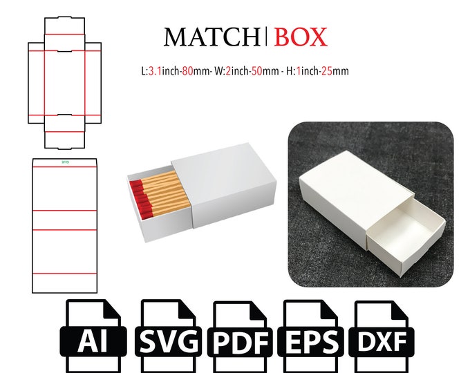 Match Box,drawer Box,slider Box Template,cut File Box SVG, Case SVG ...