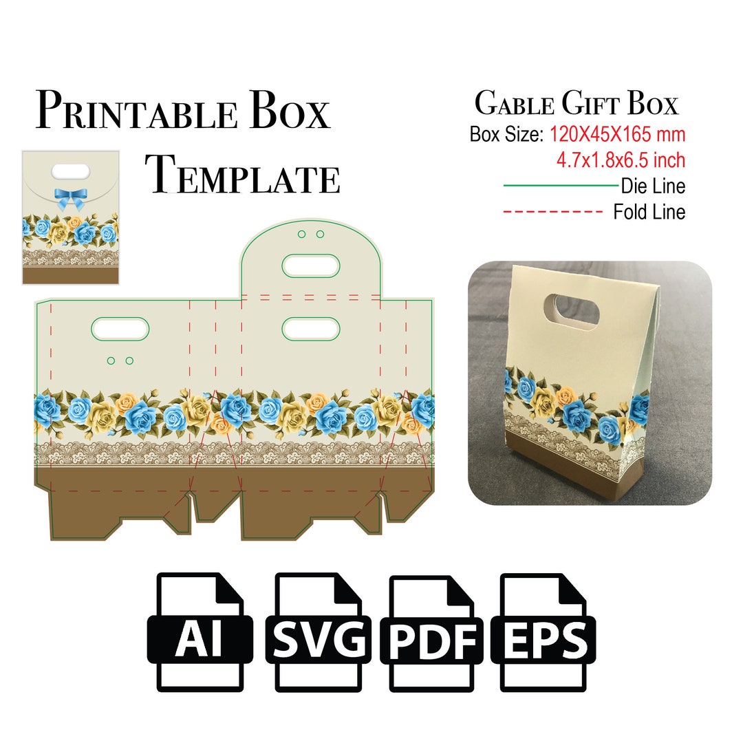 Gable Gift Box With Handle,editable & Printable Box Template,svg Vector ...