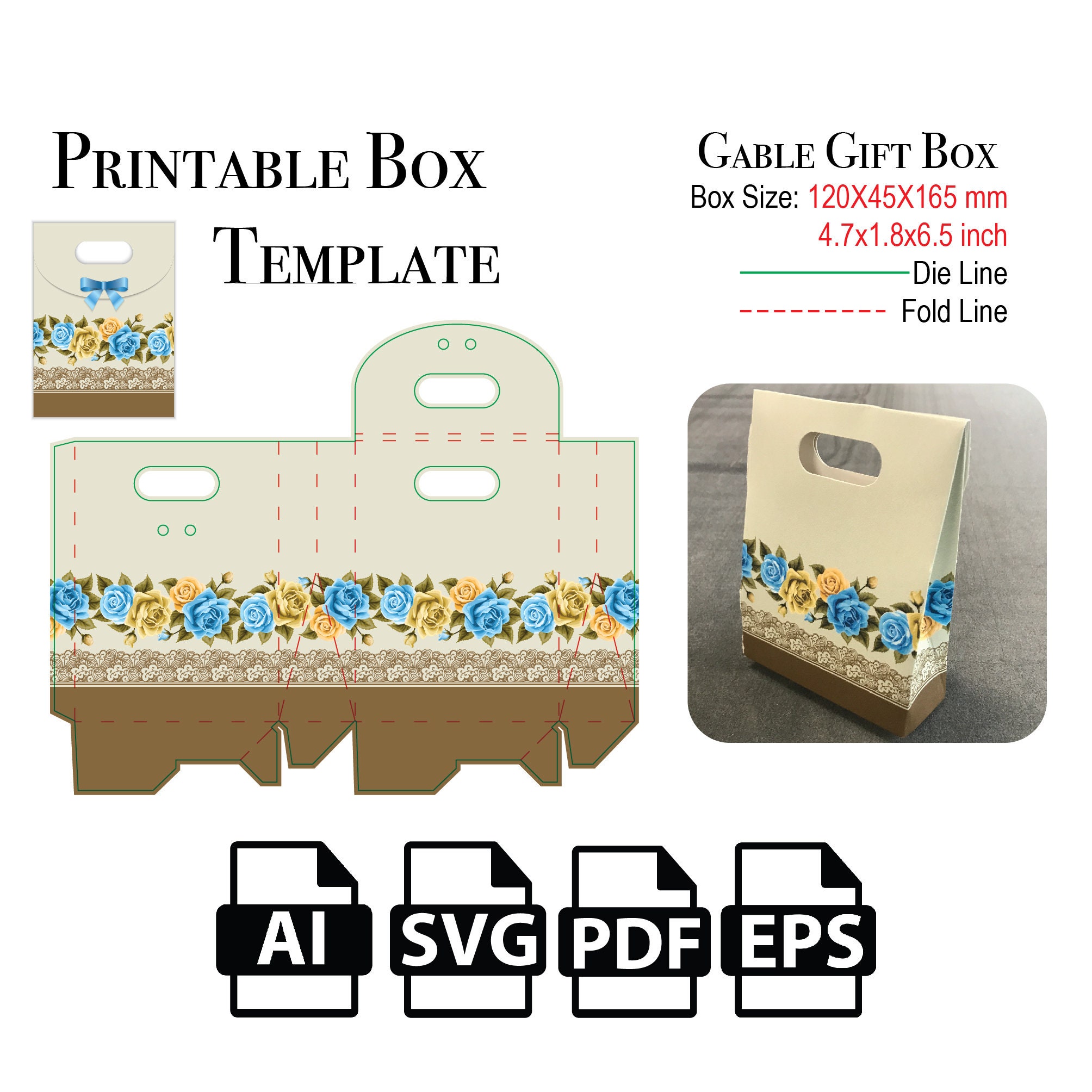 Gable Gift Box With Handle,editable & Printable Box Template,svg Vector ...