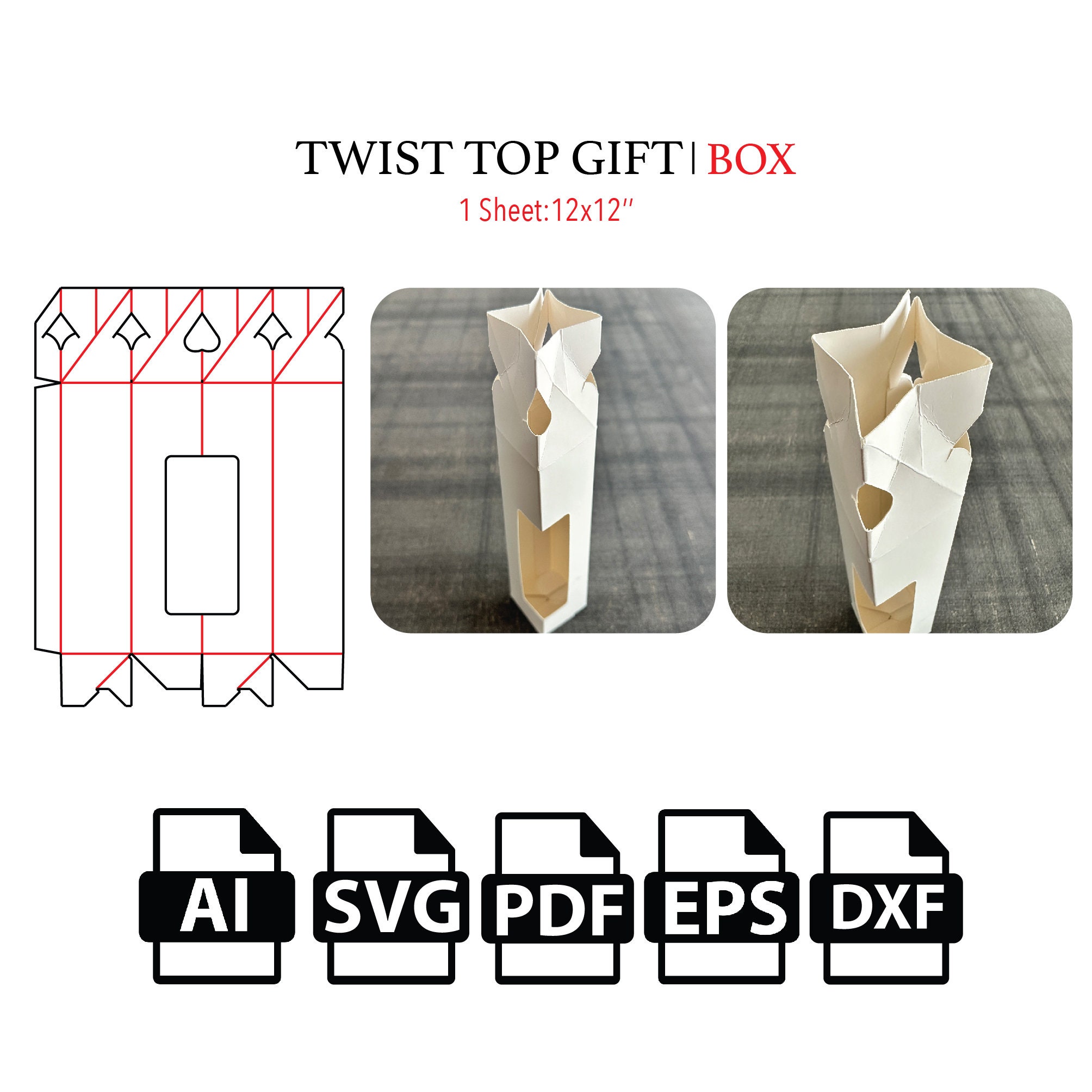 Twist Top Gift Box Template,candy Box,rectangular Box, Box Vector Svg ...