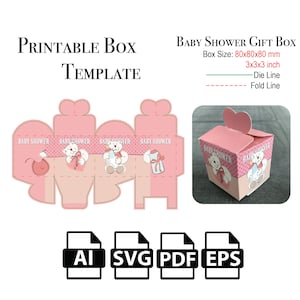 Baby Shower Gift Square Box,editable & Printable Box Template,svg ...