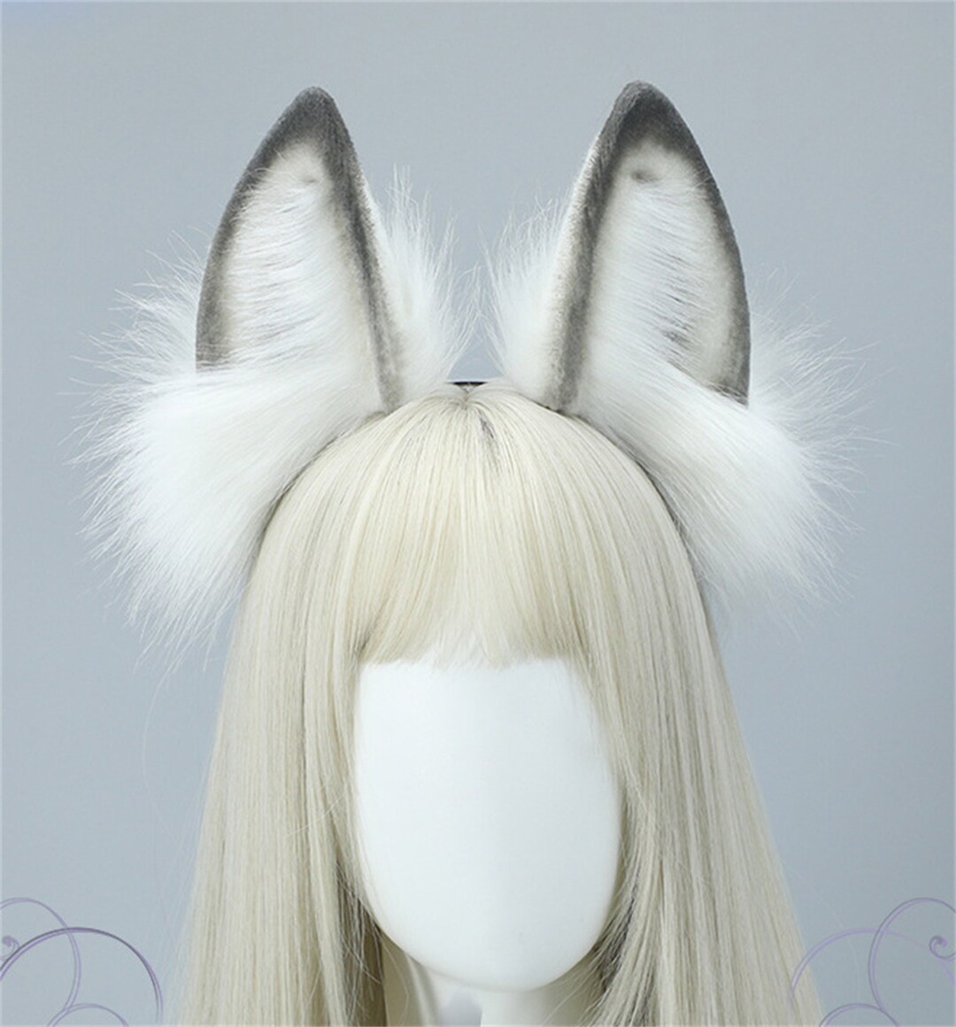 Grey White Animal Ears Headband, Wolf Ears, Fox Ears, Sheep Ears, Cat ...