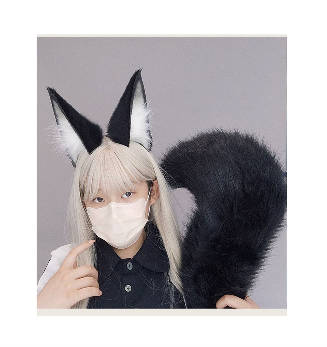 Handmade Fox Ears Tail Set Fursuit Black Grey White Fox Wolf - Etsy