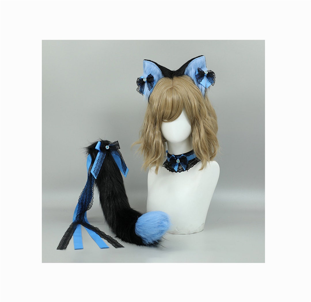 4 Colors Cat Kitten Ears Cat Tail Collar Set, Cat Ears Animal Ears ...