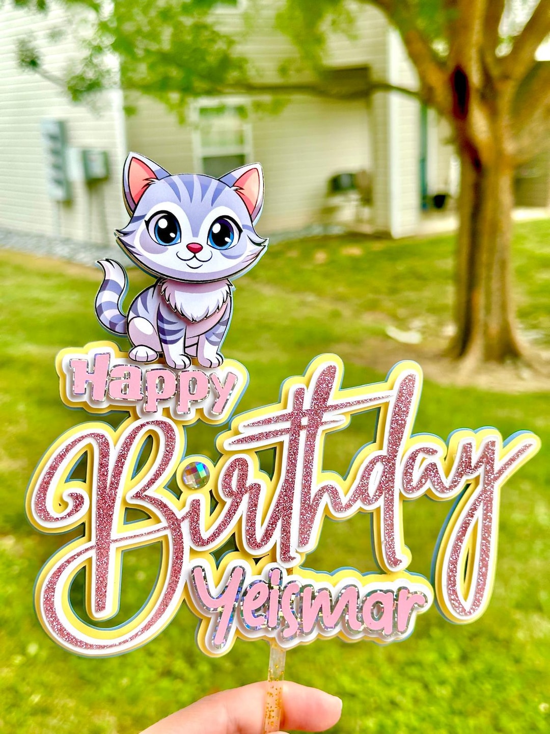 Kitty Cake Topper, Happy Birthday Cake Topper, Kitty Theme, Cat Topper ...