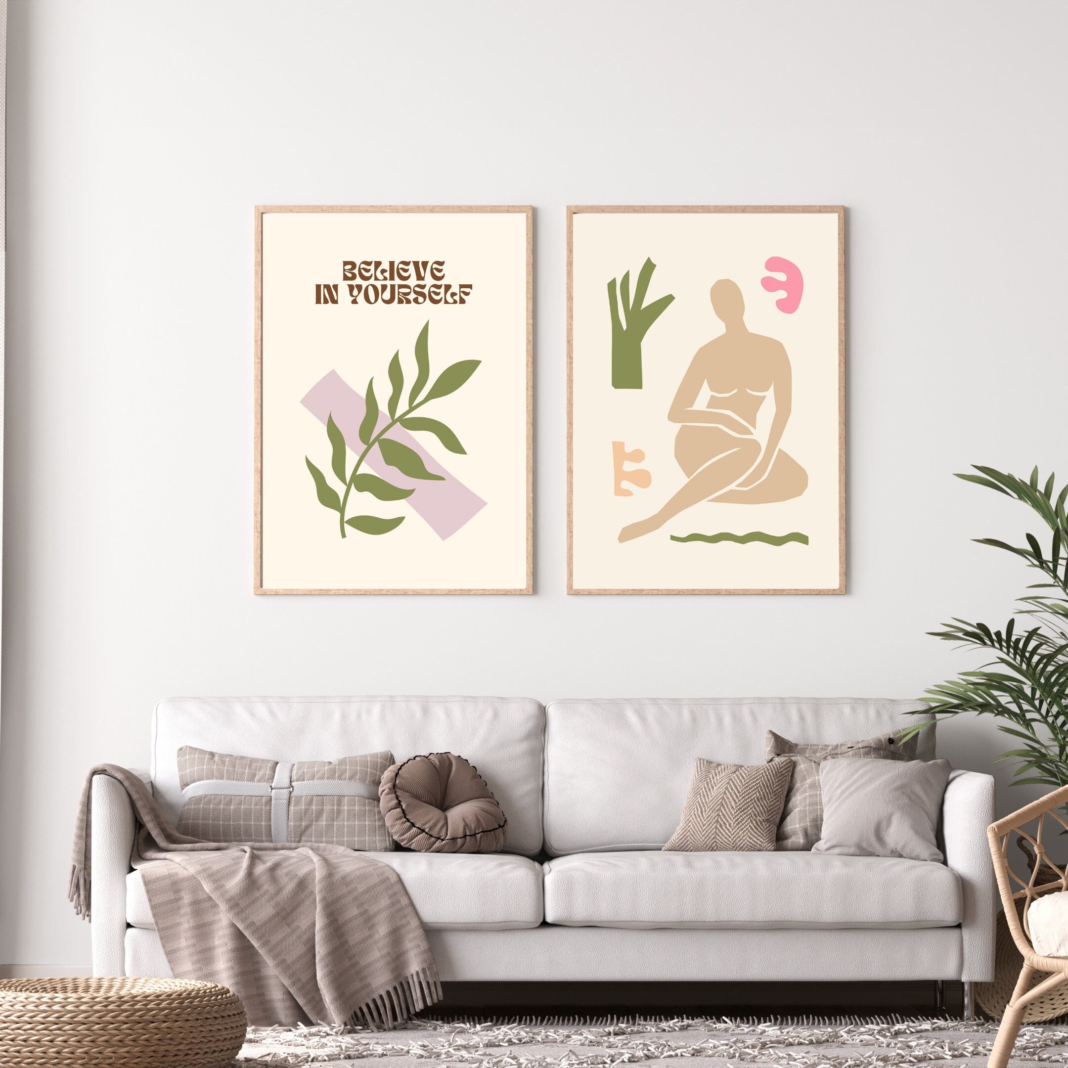 Neutral Boho Poster Printable Decor Set of 8, Bundle Face Line Art ...