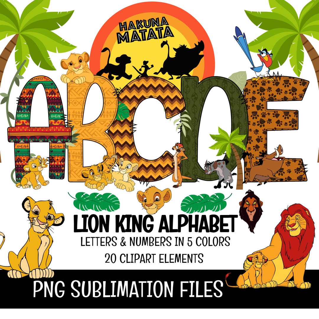 Lion King Doodle Alphabet Bundle, Simba PNG Letters, Numbers, Lion King ...