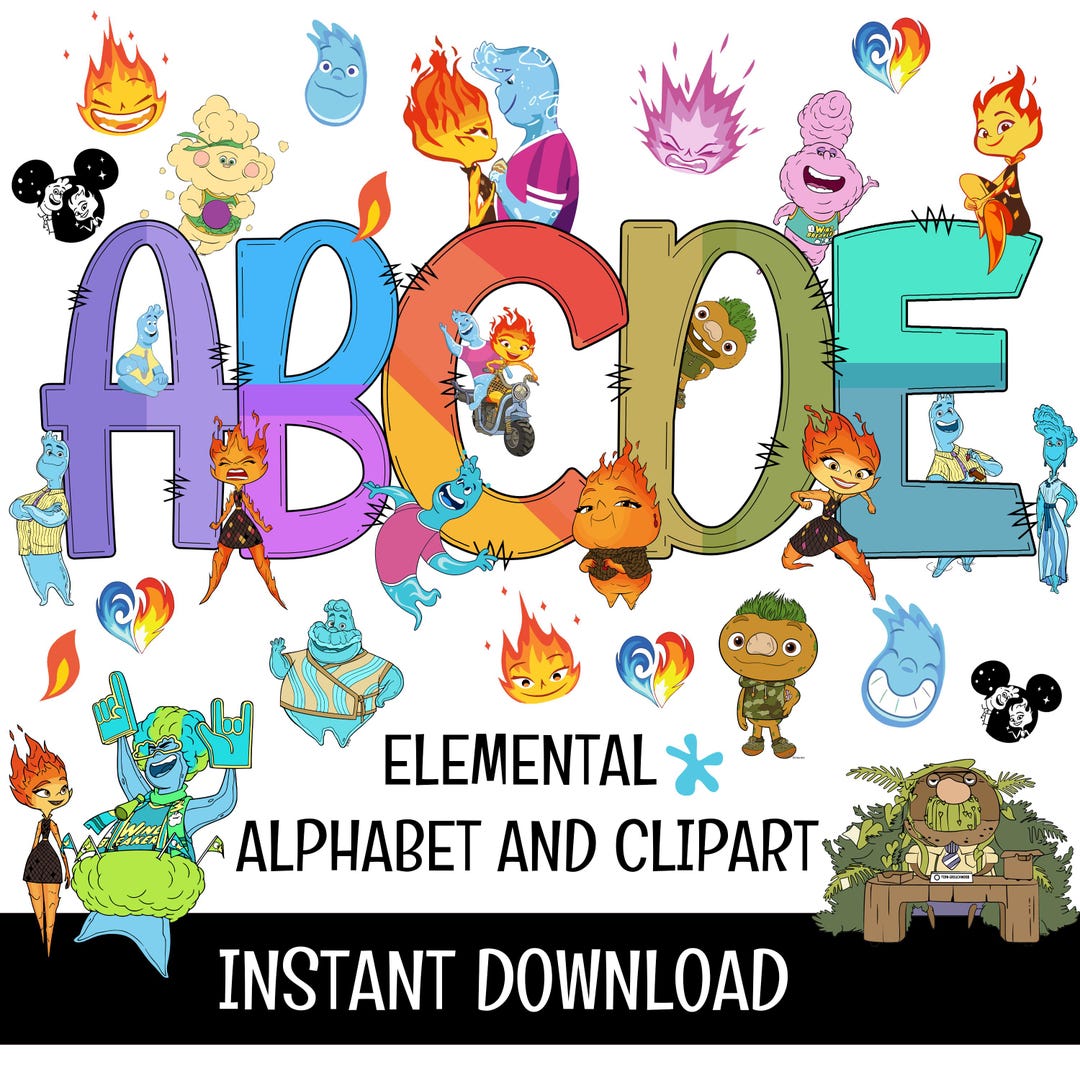 Elemental Doodle Alphabet Bundle, Elemental PNG Letters, Numbers ...