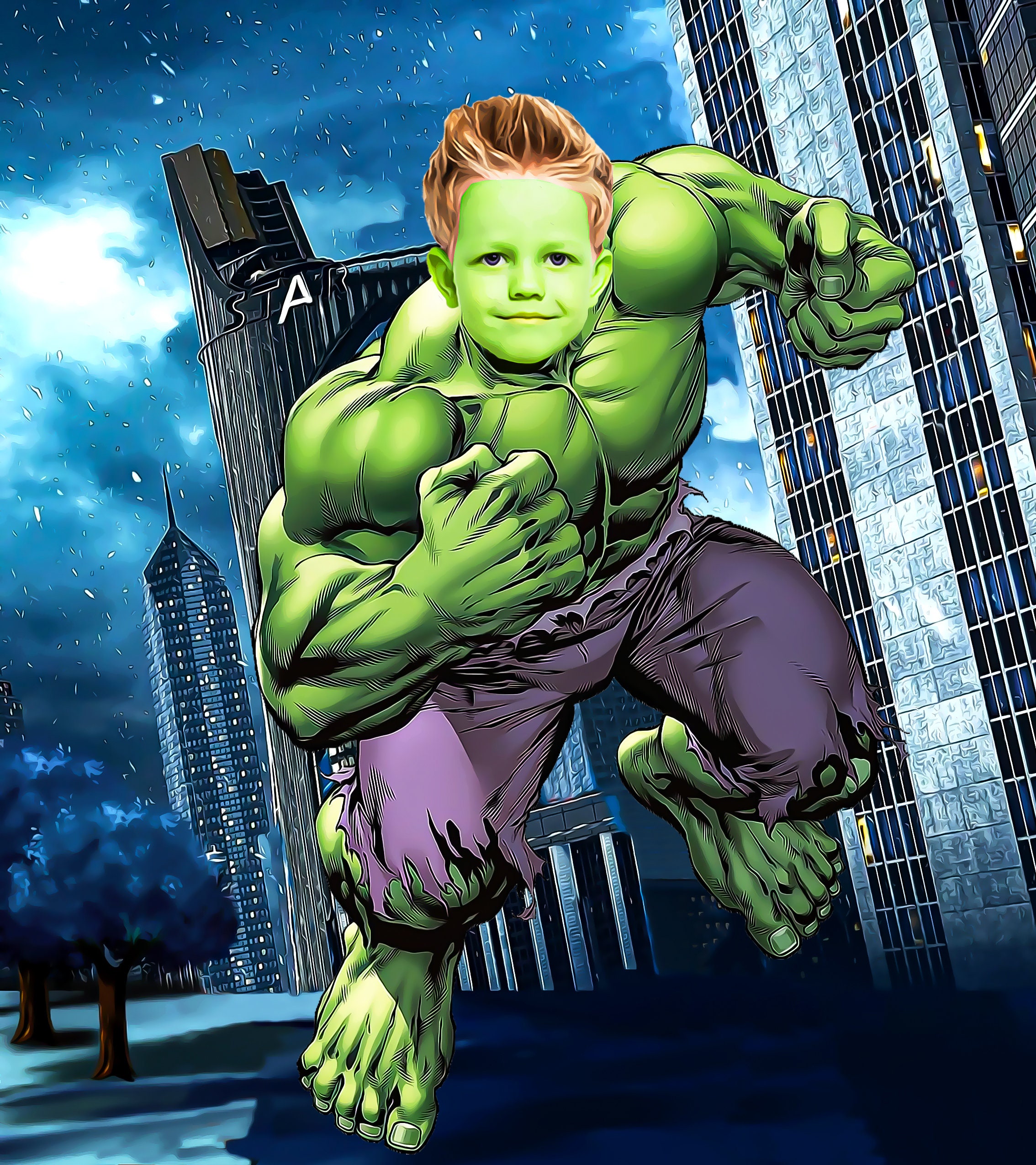 Superhero Hulk Kids Custom Portrait Get Your Own Superhero - Etsy