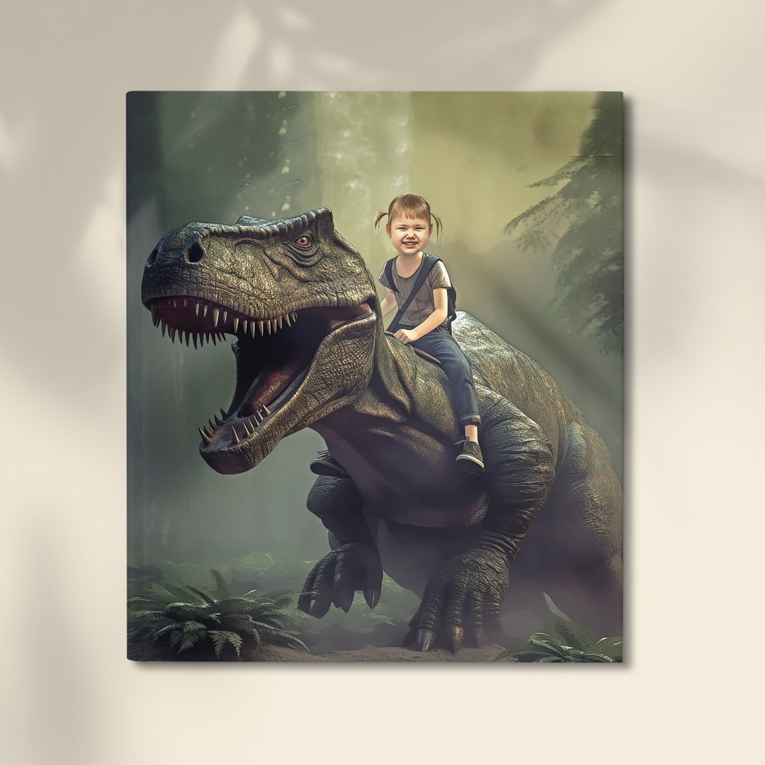 Custom Jurassic Dinosaur Portrait Riding a Dinosaur T-REX Personalized ...