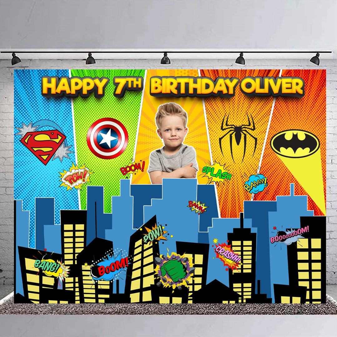 Superhero Custom Birthday Banner Superhero Personalised Photo Birthday ...