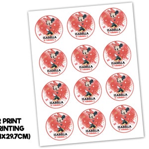 Printable Minnie Mouse Red Custom Sticker, Personalized Minnie Mouse ...