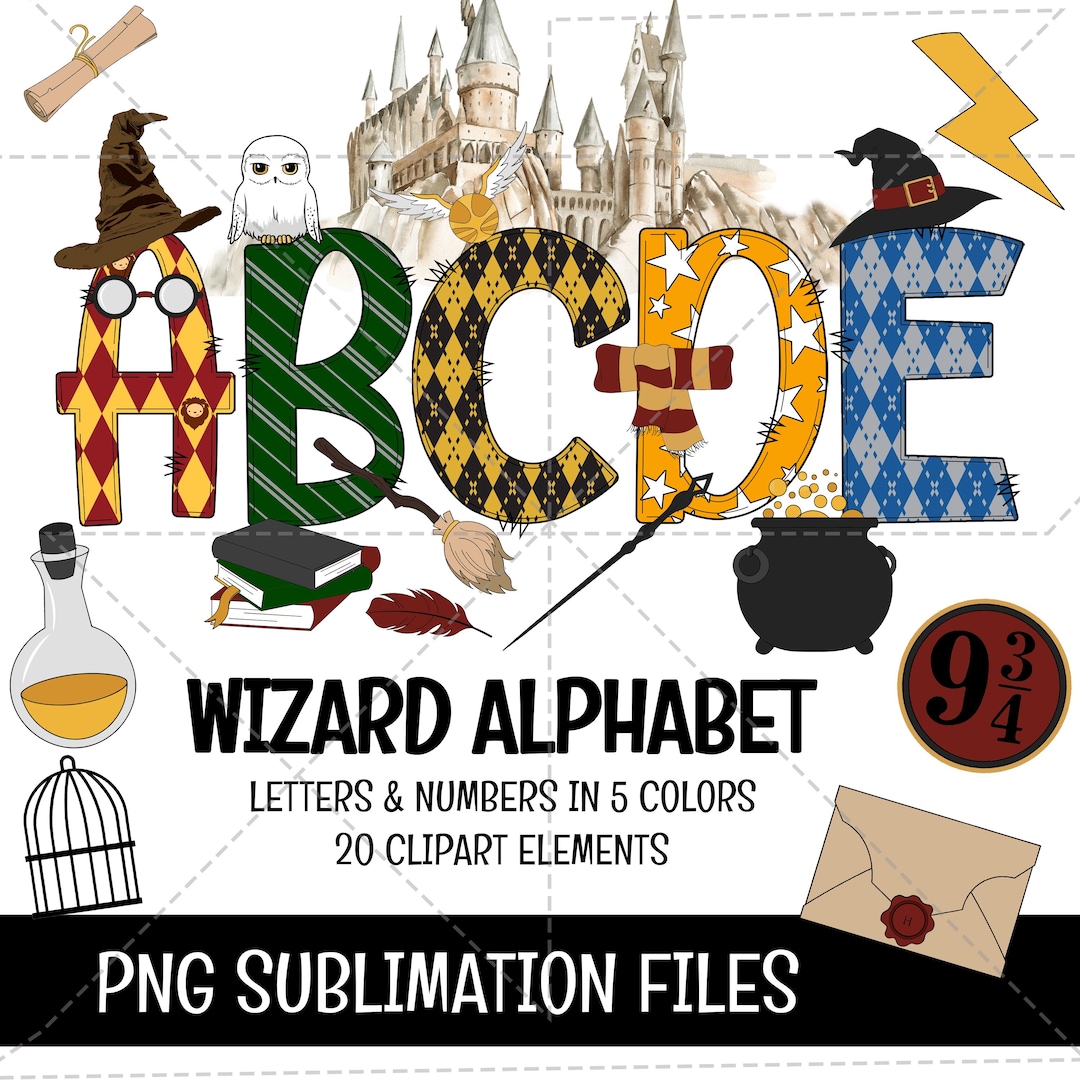 Wizard Magic Doodle Alphabet Bundle, Wizard PNG Letters, Numbers, Magic ...
