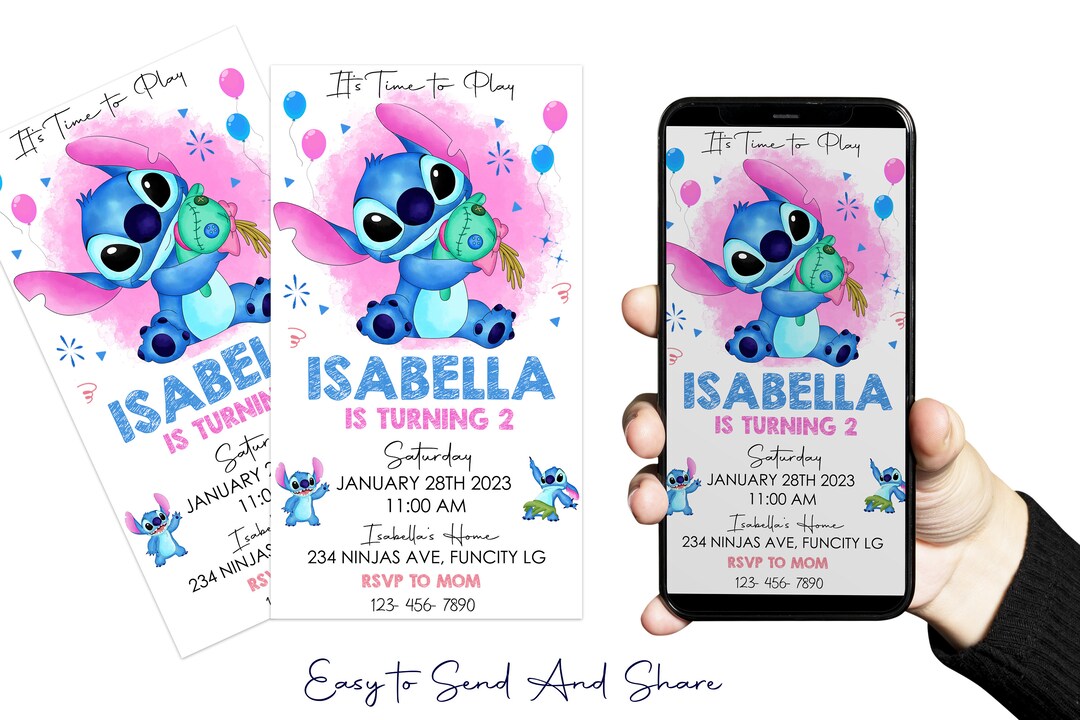 Stitch Invitation Theme Birthday Stitch Party Mobile Phone Text ...