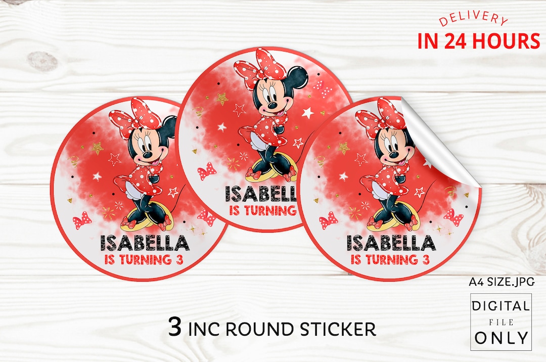 Printable Minnie Mouse Red Custom Sticker, Personalized Minnie Mouse ...