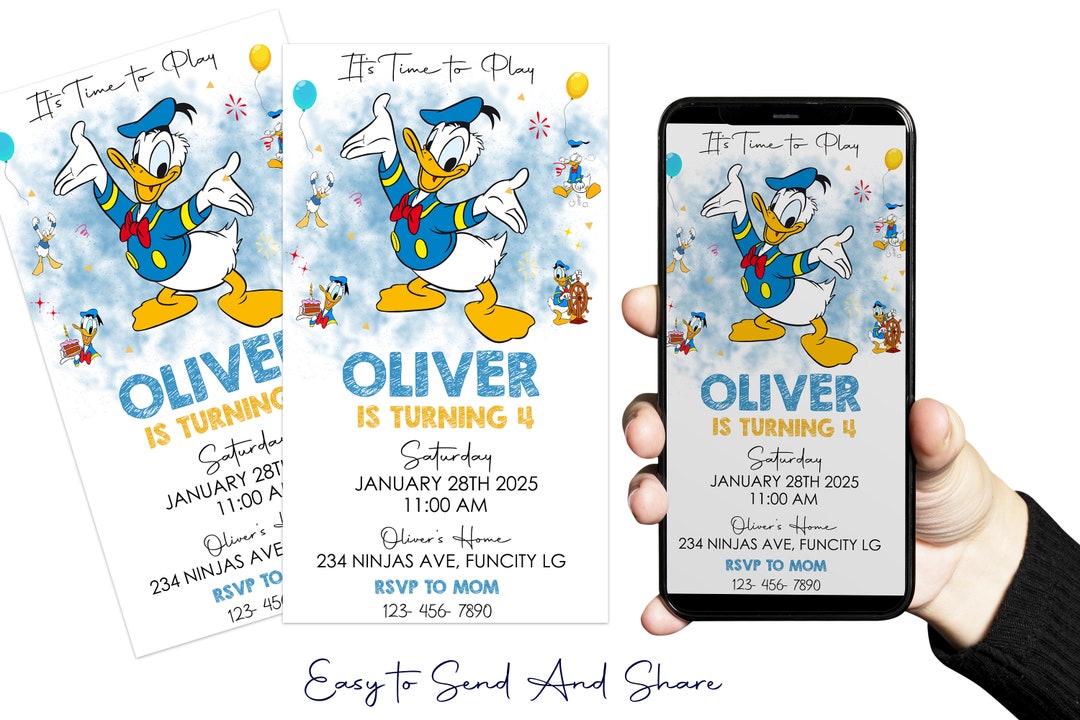 Donald Duck Birthday Invitation Donald Duck Party Mobile Phone Text ...