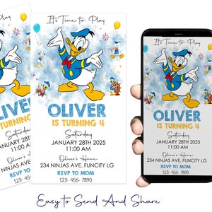 Donald Duck Birthday Invitation Donald Duck Party Mobile Phone Text ...