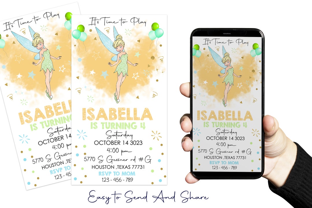 Invitación de cumpleaños de Tinkerbell, invitación de texto del ...
