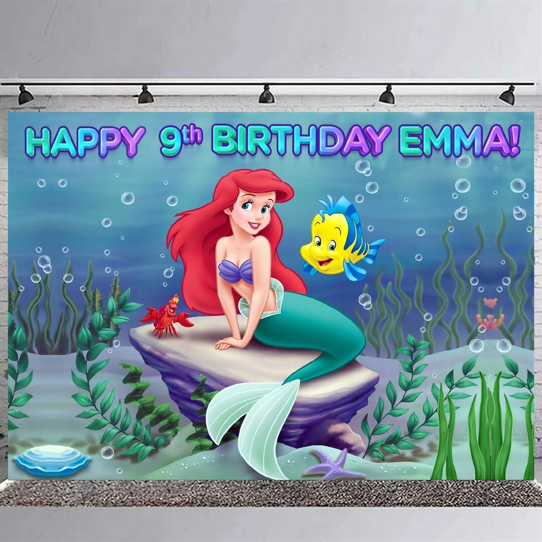 Ariel Princess Birthday Banner, Ariel Princess Birthday Backdrop, Ariel ...
