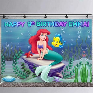 Ariel Princess Birthday Banner, Ariel Princess Birthday Backdrop, Ariel ...